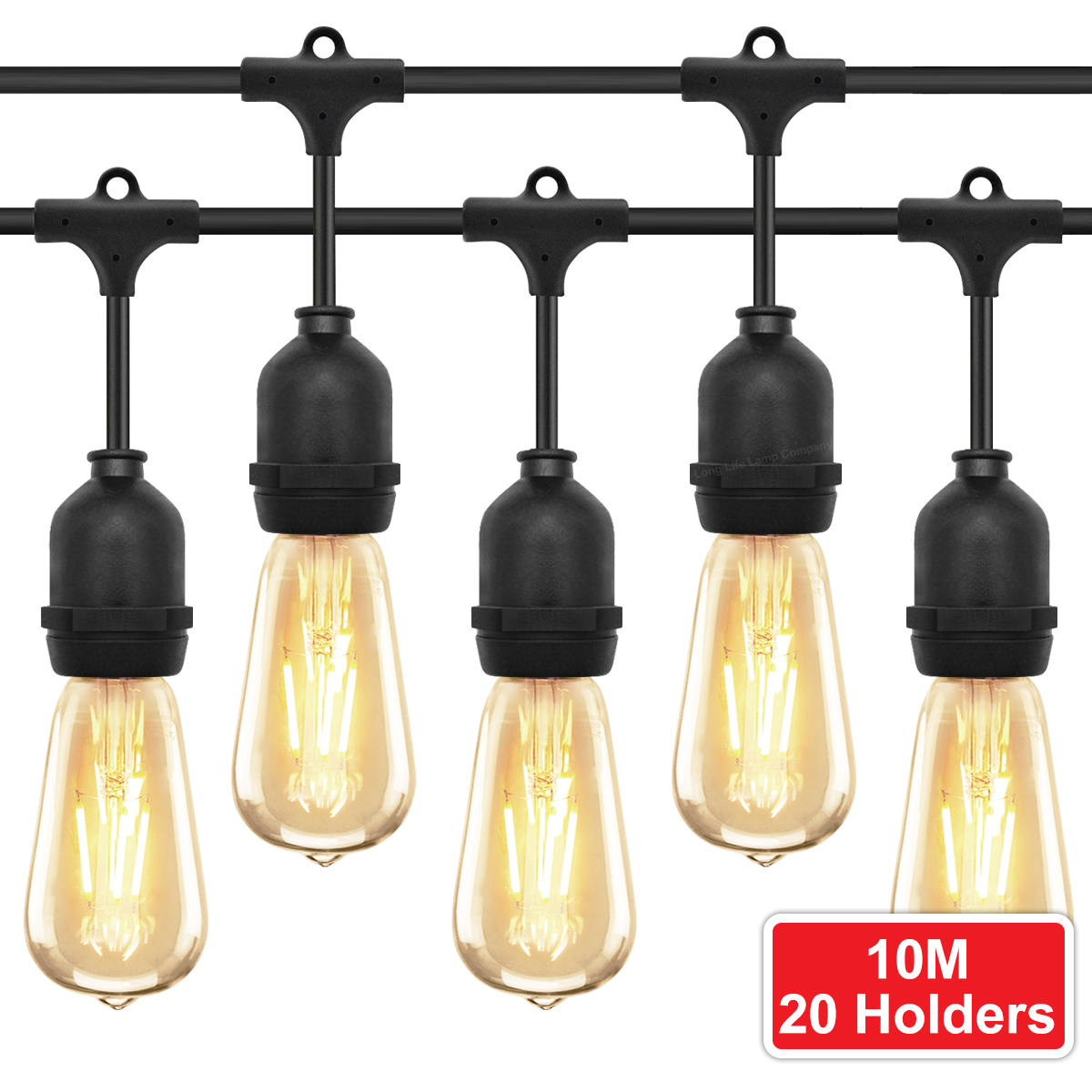 10 metre Outdoor String Light Bulb Holders 20 Lamp Weatherproof Festoon ...
