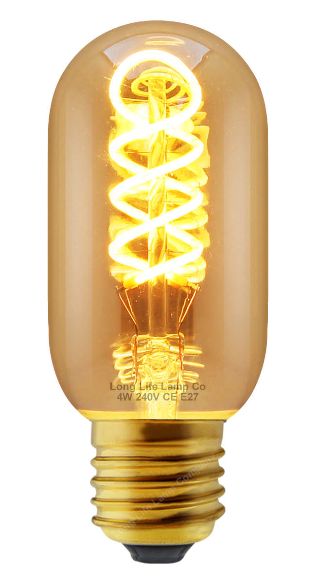 4w LED Vintage Edison Style Spiral Filament Bulb Smoked Gold Glass E27 Teardrop T45