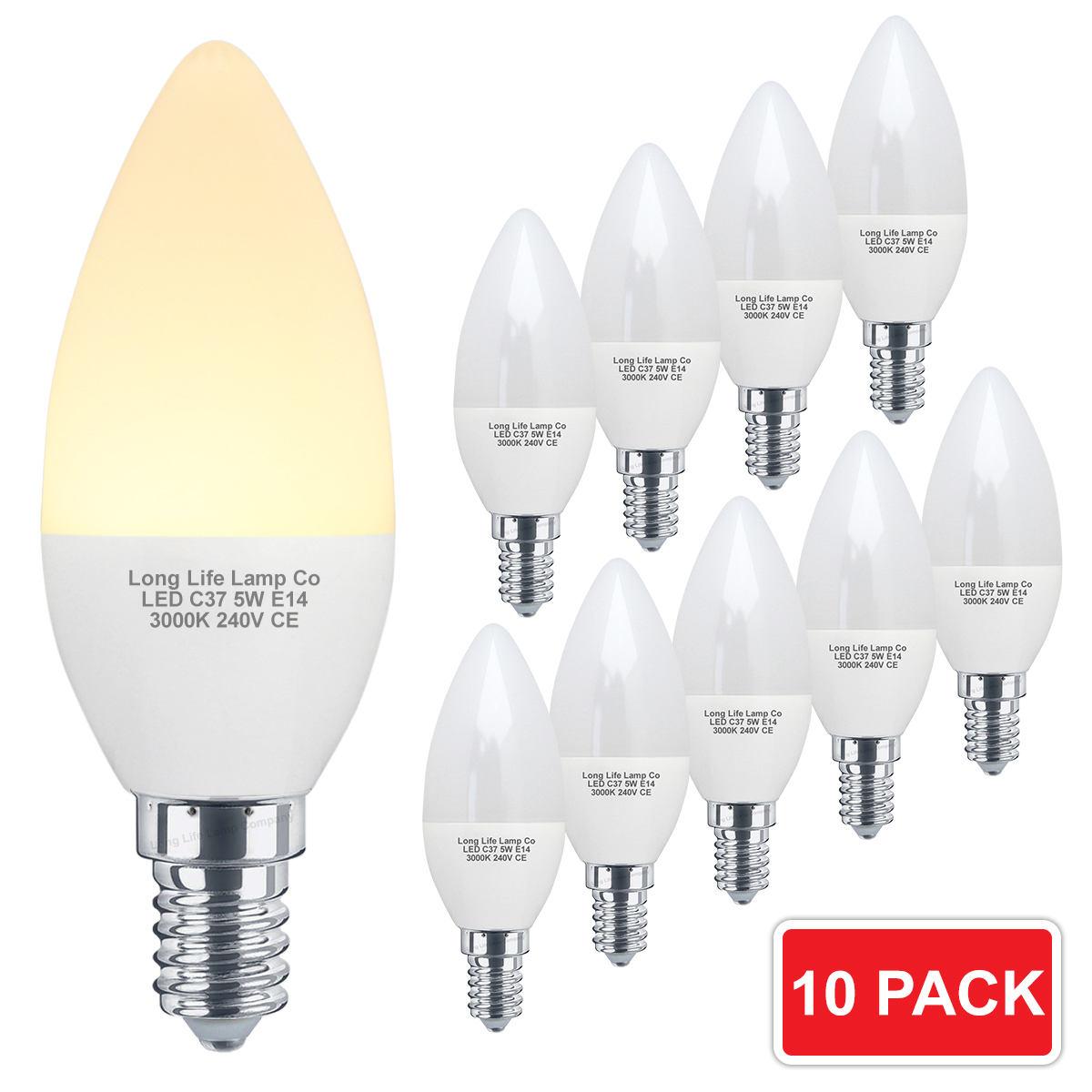 10 PACK 5W Energy Saving C37 LED Candle Light Bulb 3000K E14