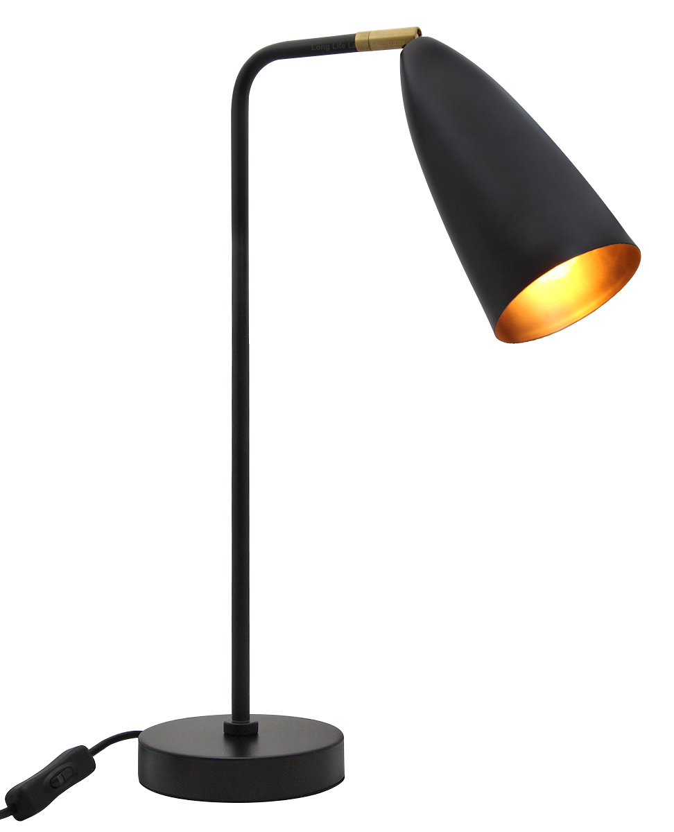 Modern Black Metal Table Lamp Adjustable Scone Shade Brass Joint H3019