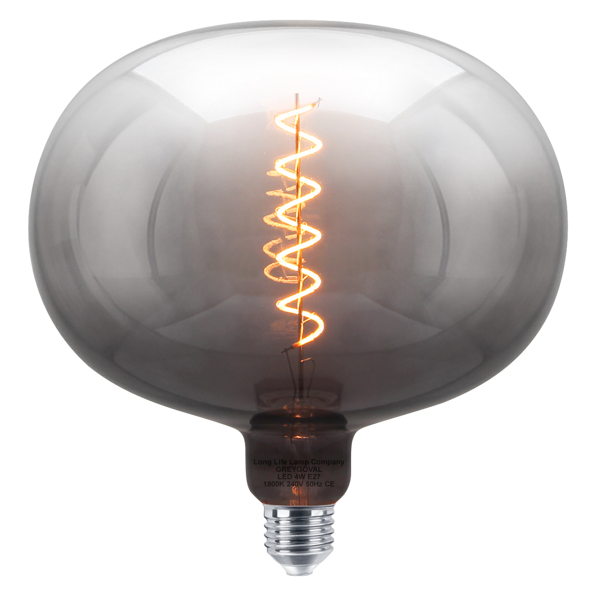4w LED Glass Oval Smoked Grey Gradient Light Bulb Coil Spiral Filament Globe E27 1800K