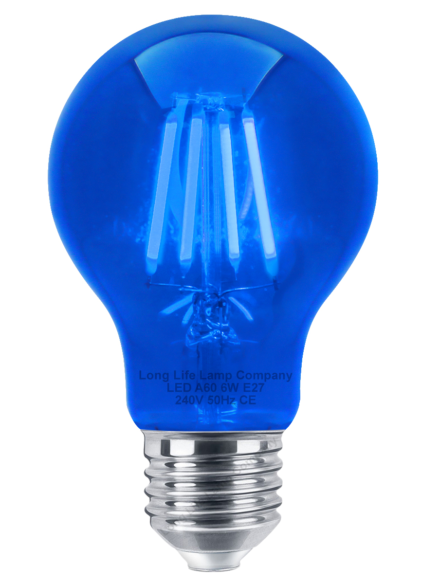 6W LED BLUE Light Bulb E27 Screw Cap Glass A60