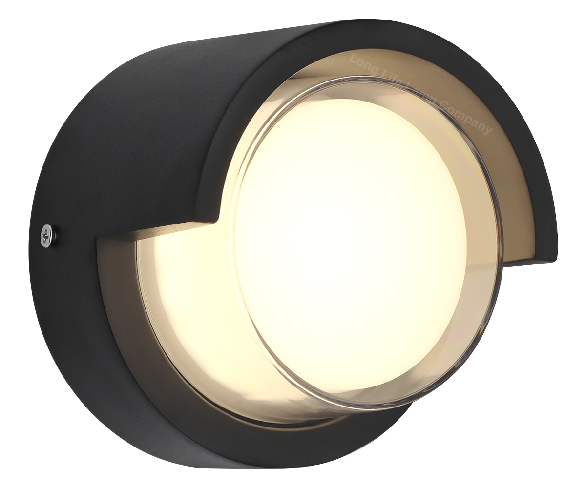 12W Outdoor Modern Round Black LED Wall Light Opal Diffuser 3000K ZLC361B