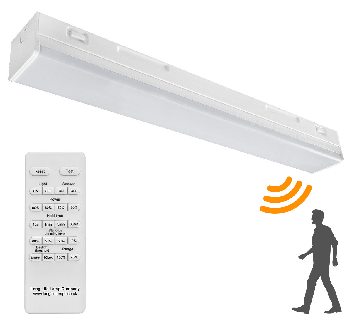 20W LED Microwave Sensor Ceiling Batten Light Fitting 2 feet Remote Control 6500k MSBL20