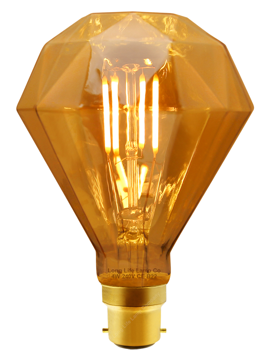 4w LED Elegant Vintage Filament Light Bulb B22 Diamond Shape Smoked ...