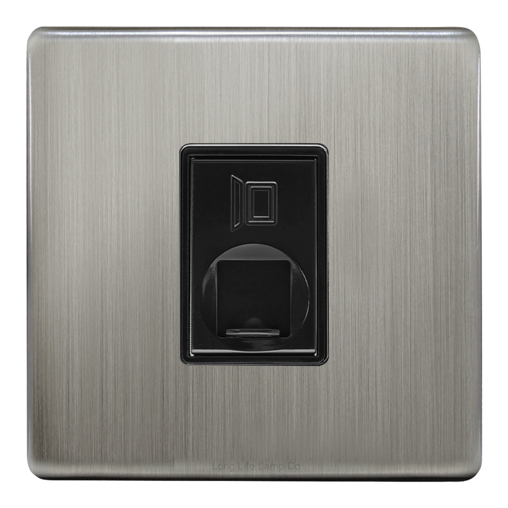 1 Gang Ethernet Port Data Socket CAT 5 Wall Plate Brushed Chrome Gloss ...