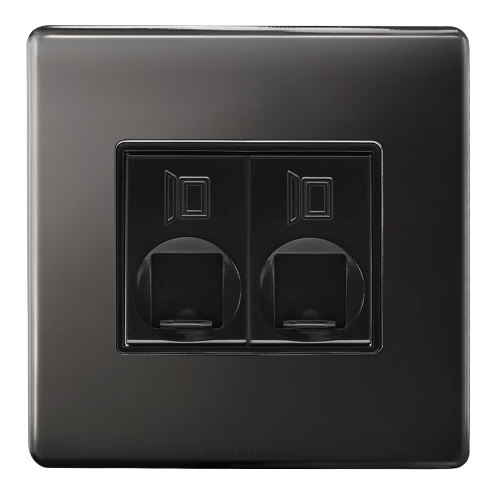 2 Gang Double Ethernet Port Data Socket CAT 5 Wall Plate Black Nickel ...