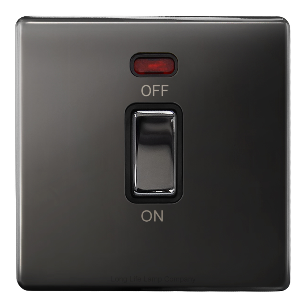 45Amp Cooker Switch Neon Indicator Double Pole Black Nickel Screwless ...