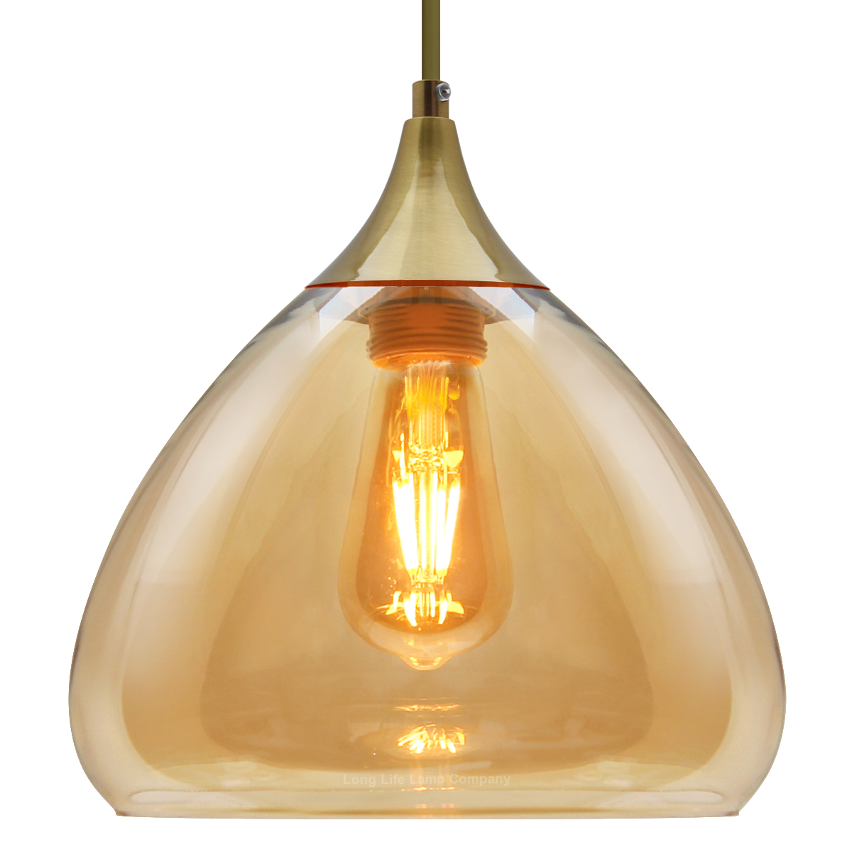 Brass Ceiling Amber Glass Pendant Lamp Shade H3025