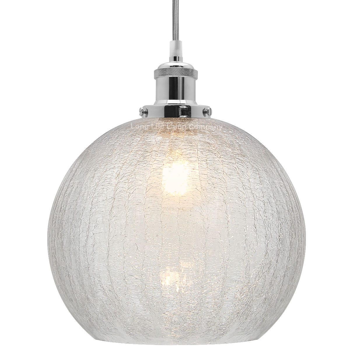 Crackle Glass Pendant Light Round Globe Shade Chrome Ceiling Lamp ...