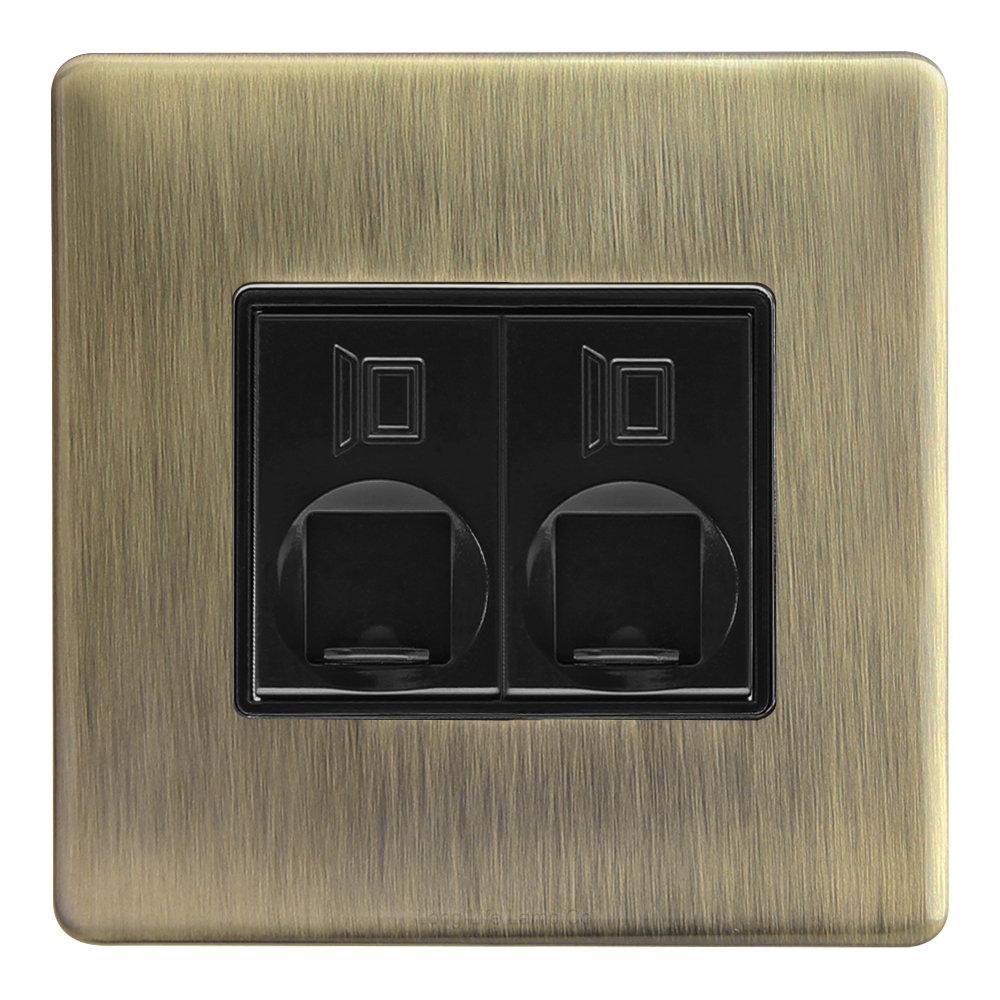 2 Gang Double Ethernet Port Data Socket CAT 5 Wall Plate Brush Antique ...