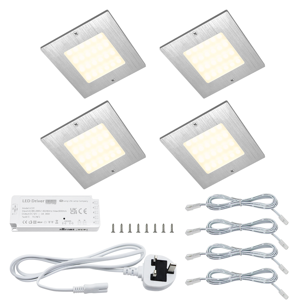 20W LED Under Cabinet Kitchen Lights Slim SQUARE Cool White 3000K Kit ...