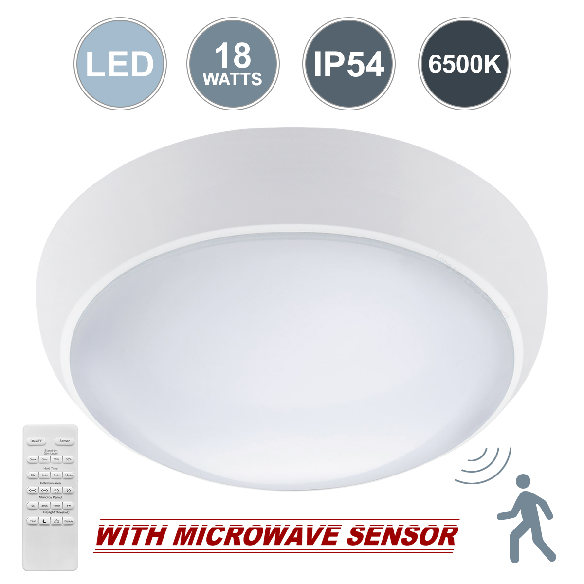LED Microwave Motion Sensor Ceiling Light Round 18w 6500k IP54 Opaque ...