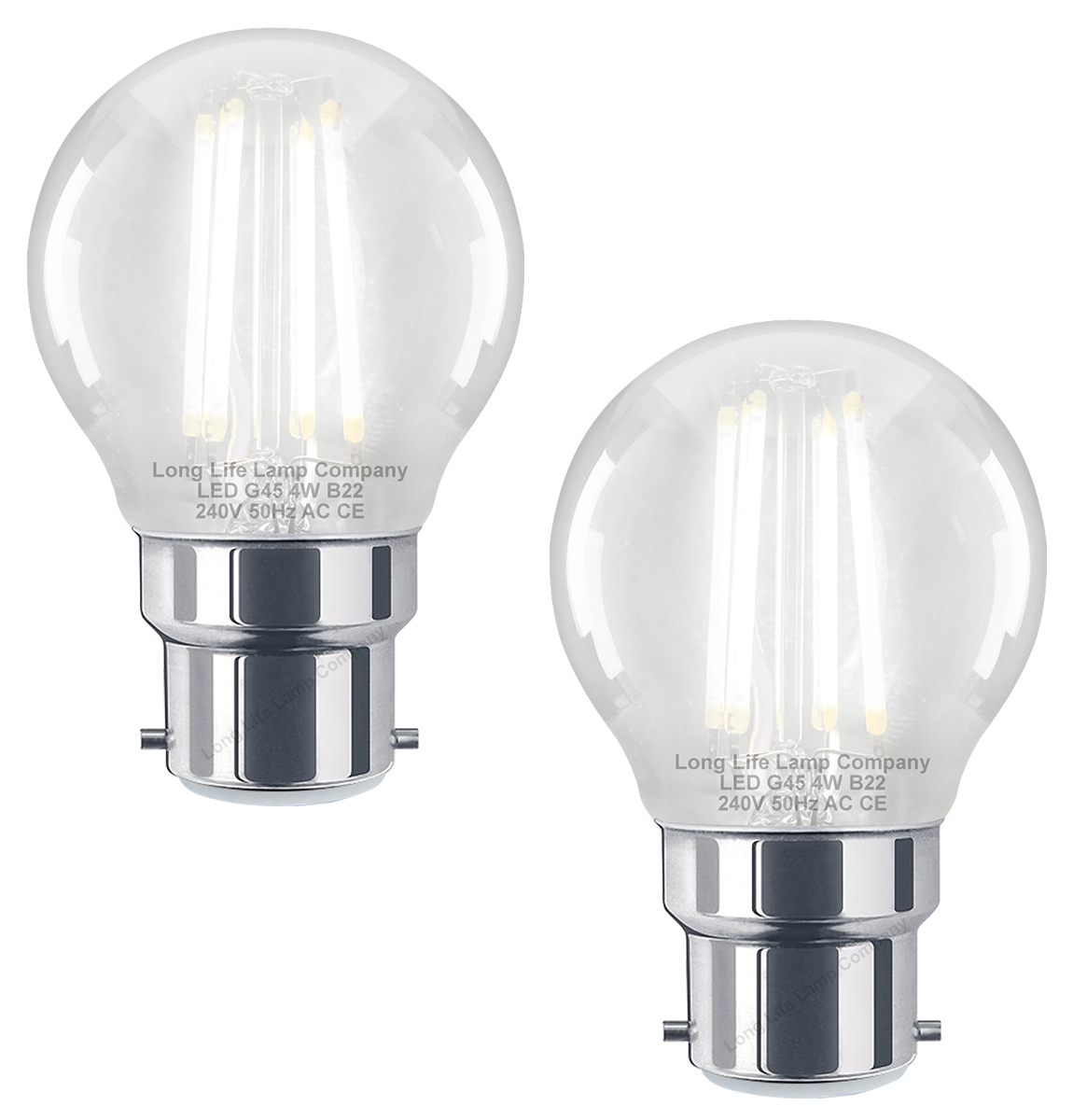 4w LED Filament Golf Ball Light Bulb B22 Cool White Clear Glass Pack Of 2