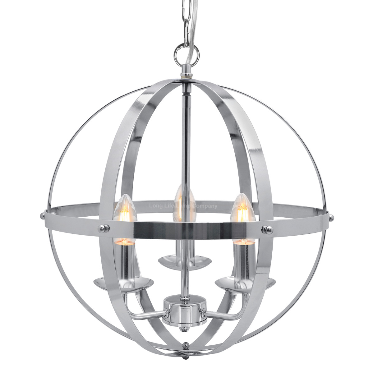 Industrial Ceiling 3 Light Globe Pendant Light Chrome Chained Lantern H3090
