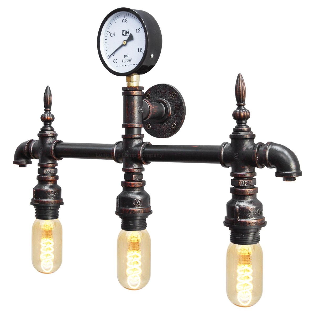 Vintage Rustic Industrial Water Pipe Wall Light with Gauge M0192P