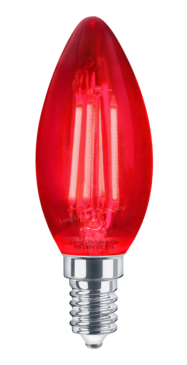 4w LED Red Candle Light Bulb E14 Clear Glass